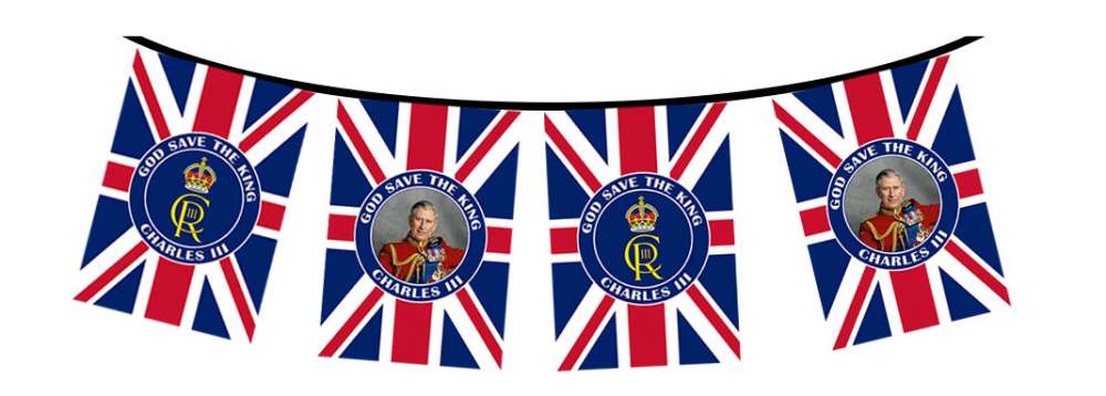 King Charles Coronation Indoor Bunting 5m-20 Flags (a6 Size) - Buy Online